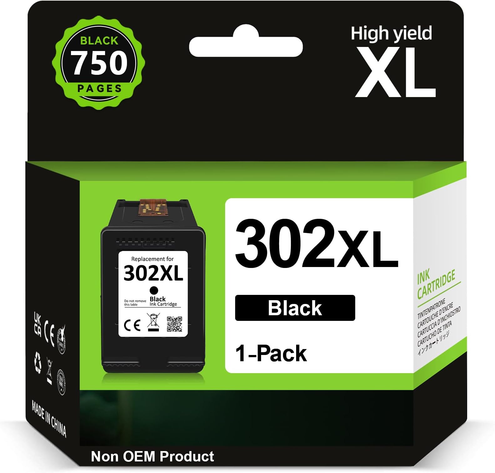 INKYEAH 302XL Black Ink Cartridge High Yield- 750 Pages, Replacement ...