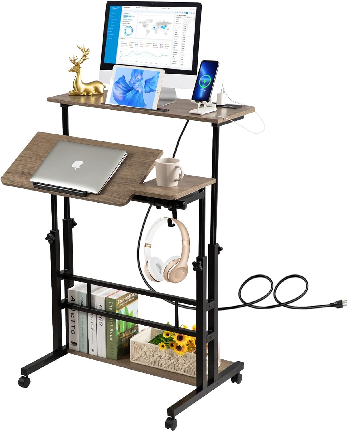 Amazon.com: Hadulcet Stand Up Desk, Rolling Desk Adjustable Height ...