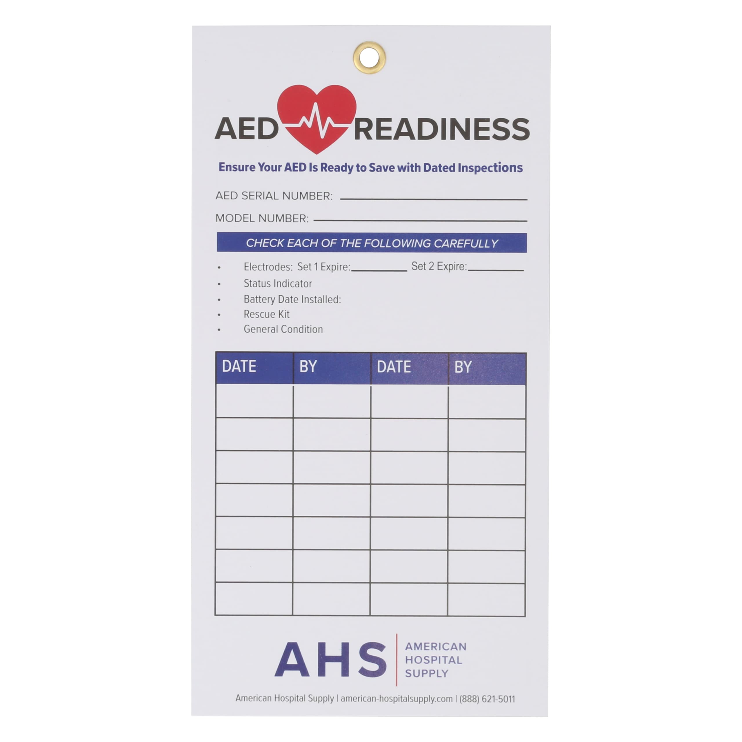 American Hospital Supply AED Readiness Cards [Pack of 1/5 Cards Each ...