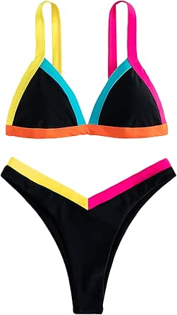 Amazon.com: GORGLITTER Women's Colorblock Swimsuit High Cut Thong ...