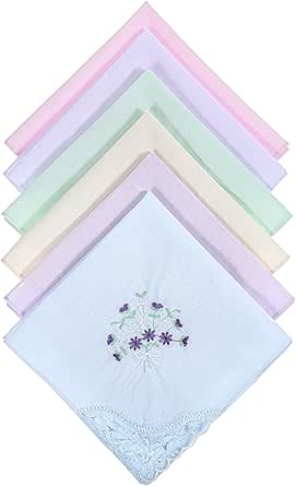Ymapinc 6PCS Ladies Cotton Handkerchiefs, Vintage Floral Embroidered Handkerchiefs for Women ...