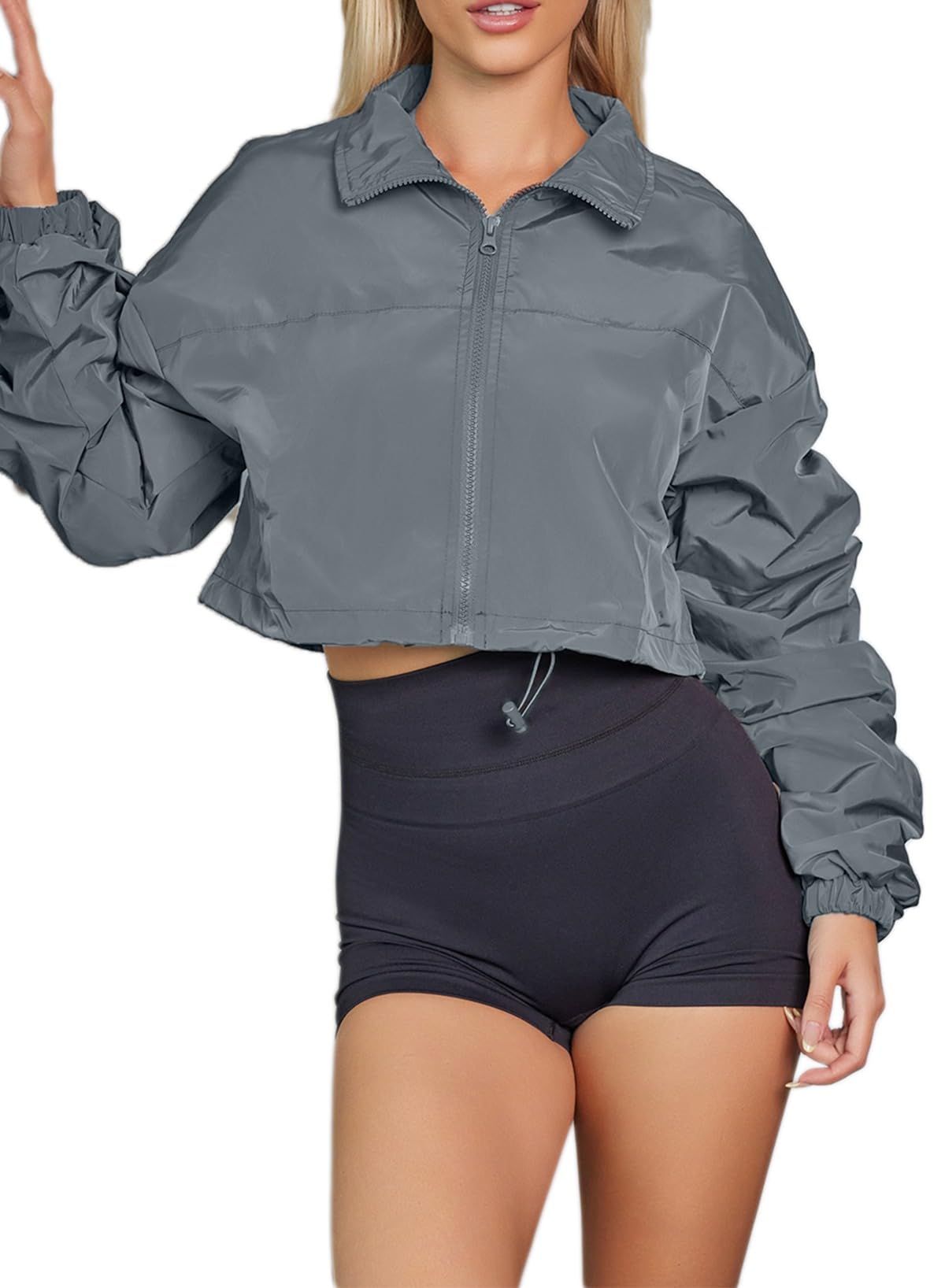 Herseas Women's Workout Cropped Lightweight Jacket Sun Protection Zip ...