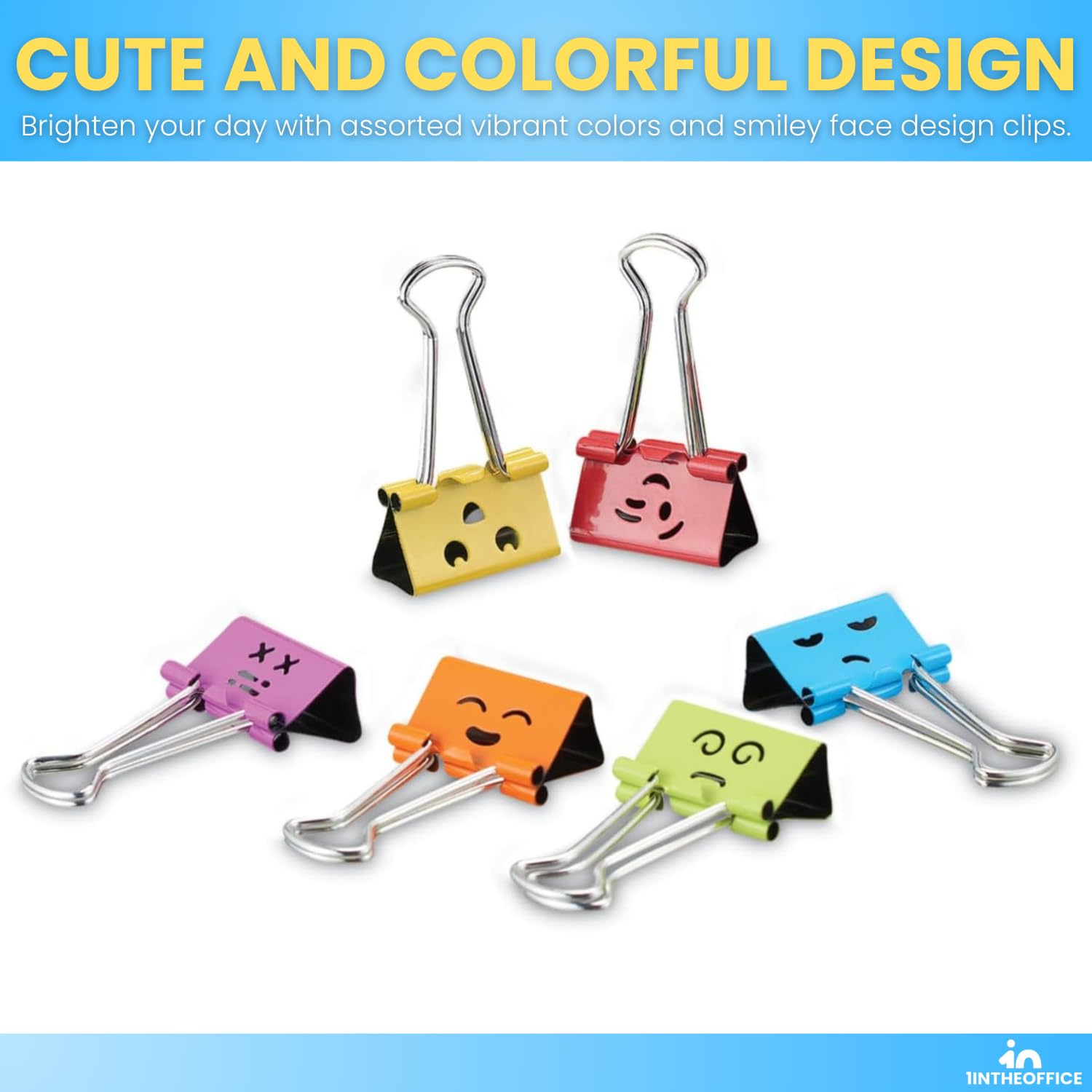 Snapklik.com : 1InTheOffice Medium Cute Colored Smiley Face Binder Clips