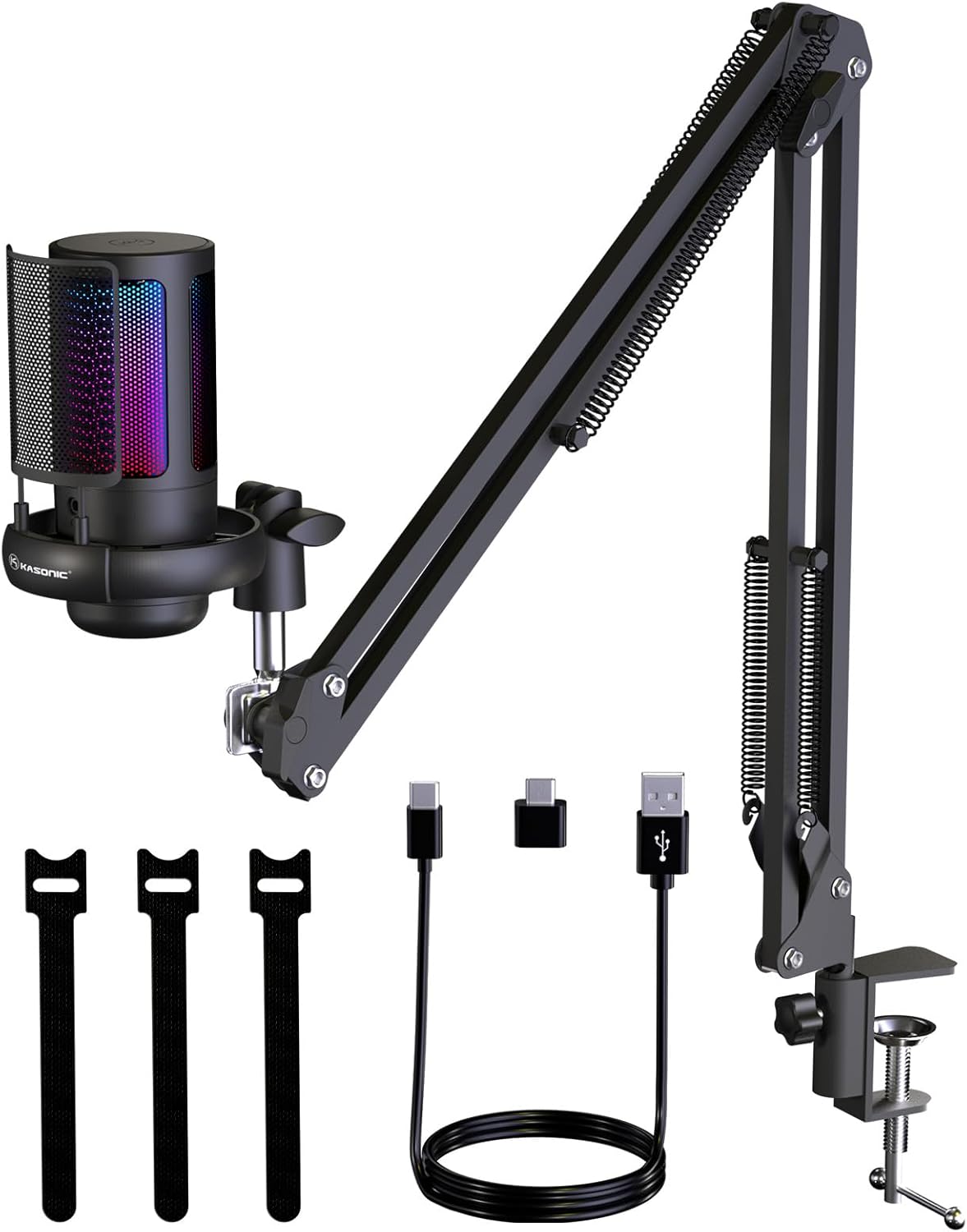 Kasonic RGB Gaming Microphone Avec Bras Articulé - Condensateur Studio ...