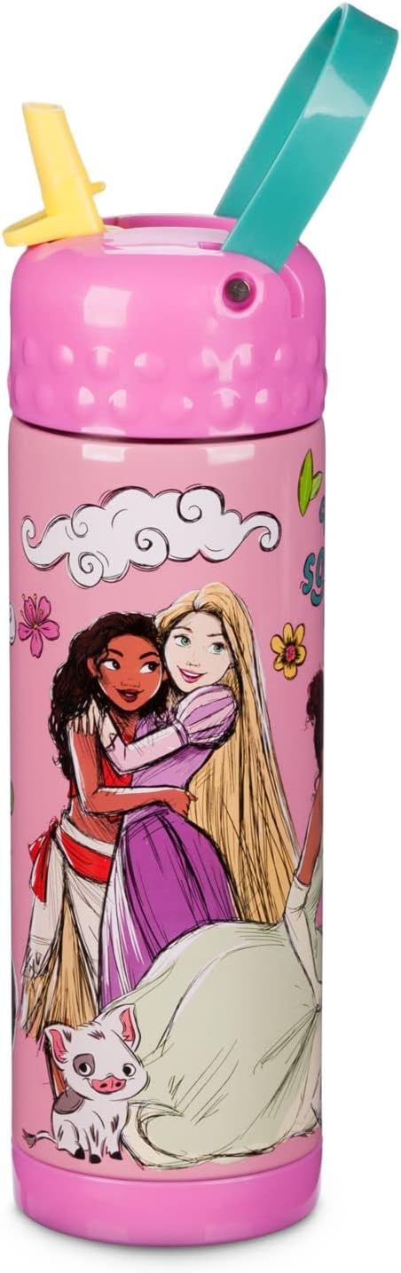 Disney Princess Stainless Steel Water Bottle with Built-In Straw ...
