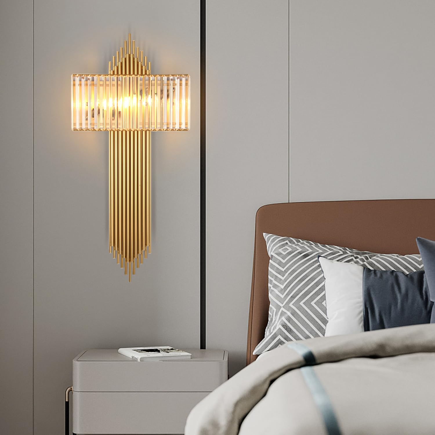 Qaupoee 2-Light LED Wall Sconce Gold Crystal Wall Lamp Modern Art Deco ...