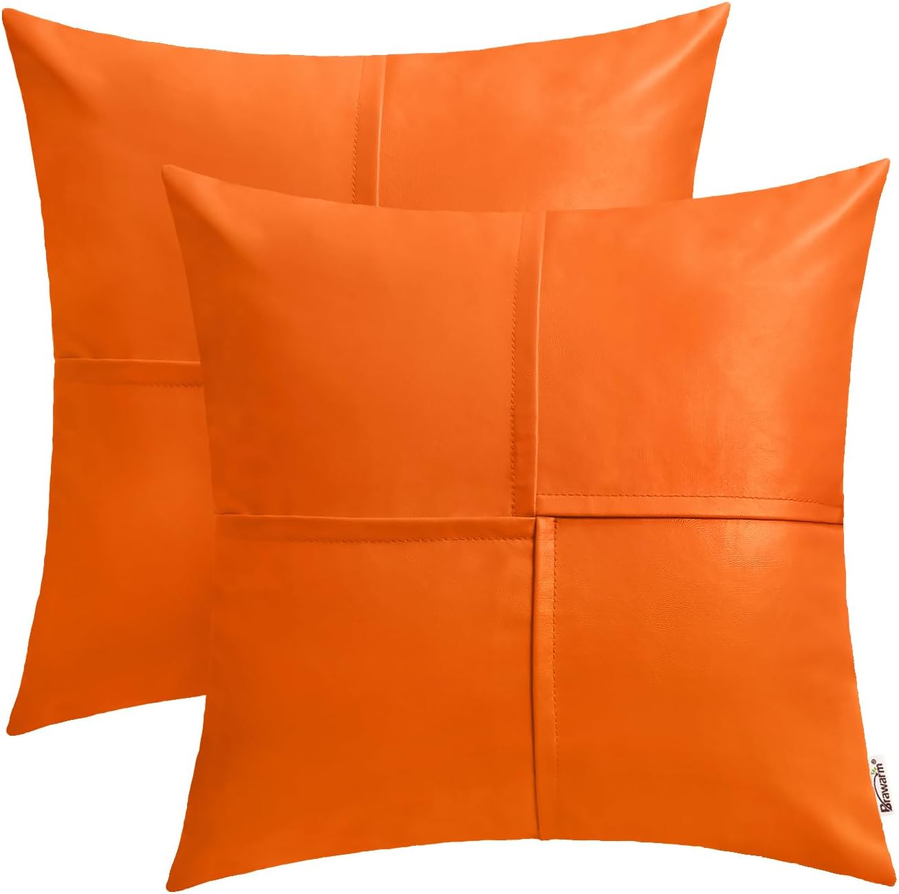 Amazon.com: BRAWARM Faux Leather Throw Pillow Covers 18 X 18 Inches, Orange Leather Pillow ...