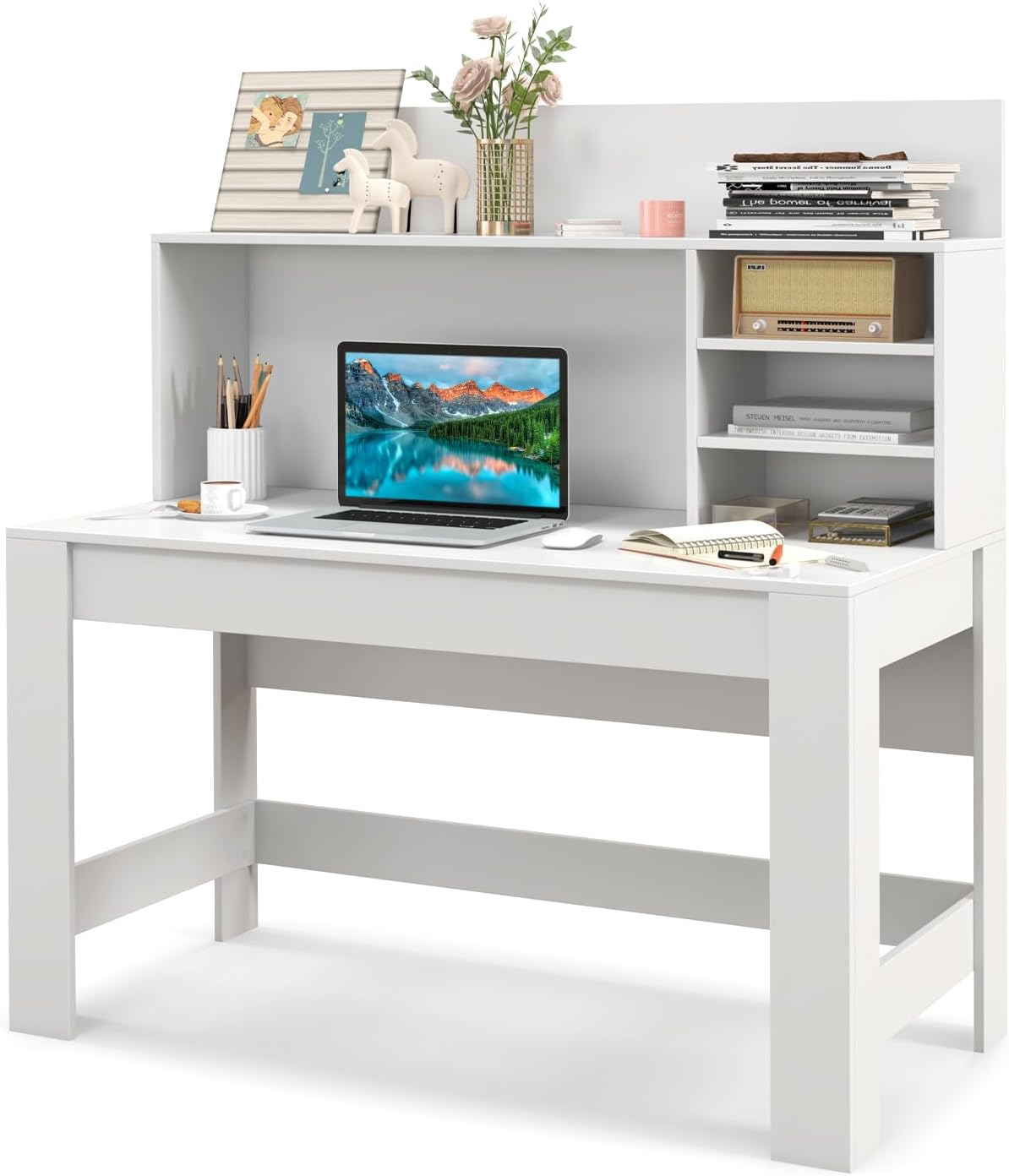 COSTWAY Computer Desk, Modern Writing Workstation PC Laptop Table with ...