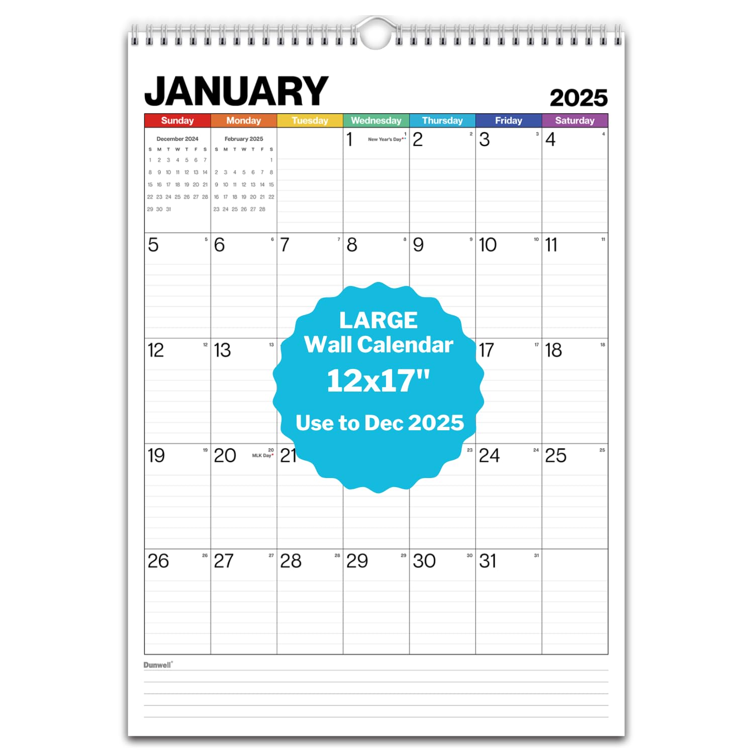 Snapklik.com : Dunwell Large Wall Calendar 2025, 12x17 (Colorful), Use ...