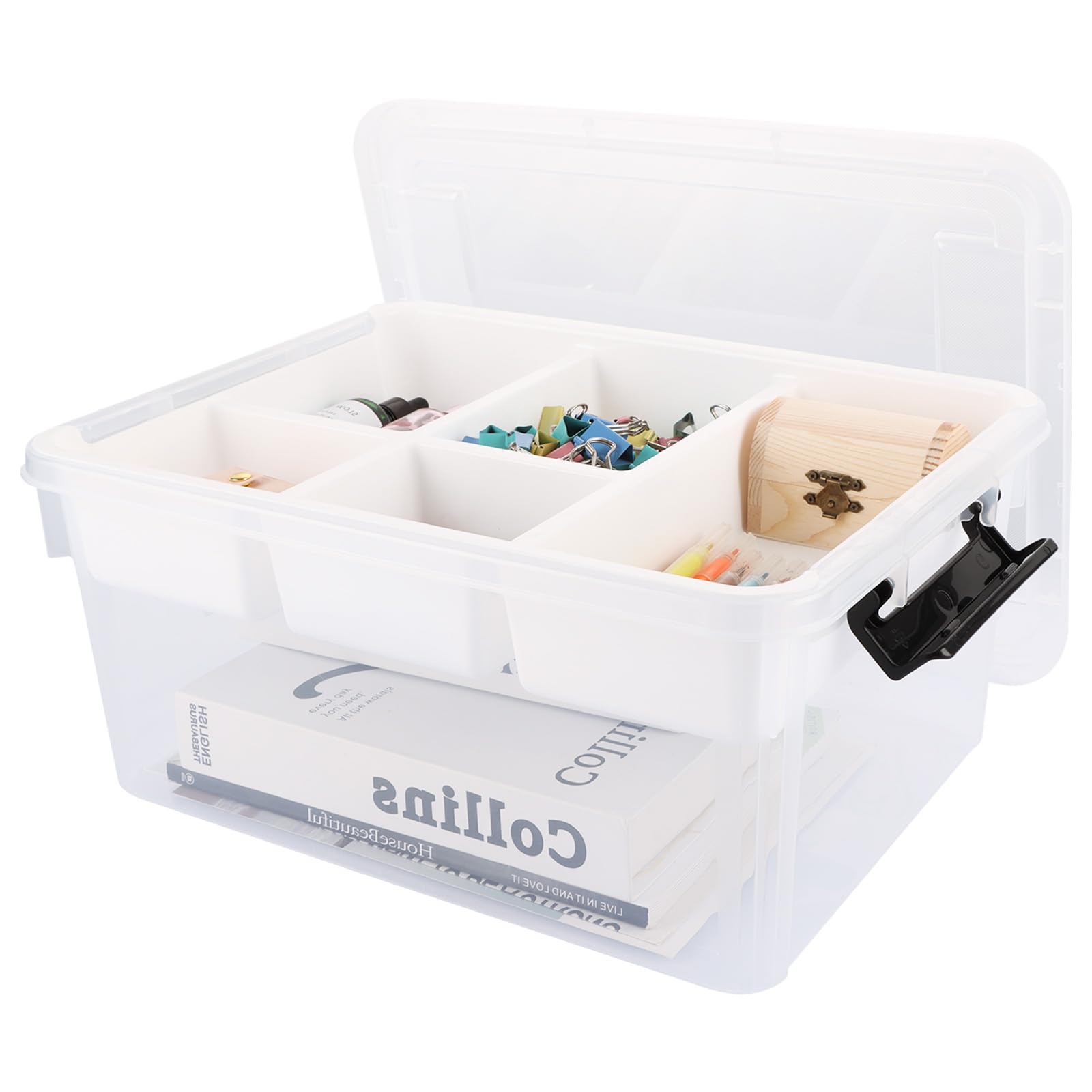 Amazon.com: CYEAH 17 QT Plastic Storage Box with Removable Tray, Craft ...