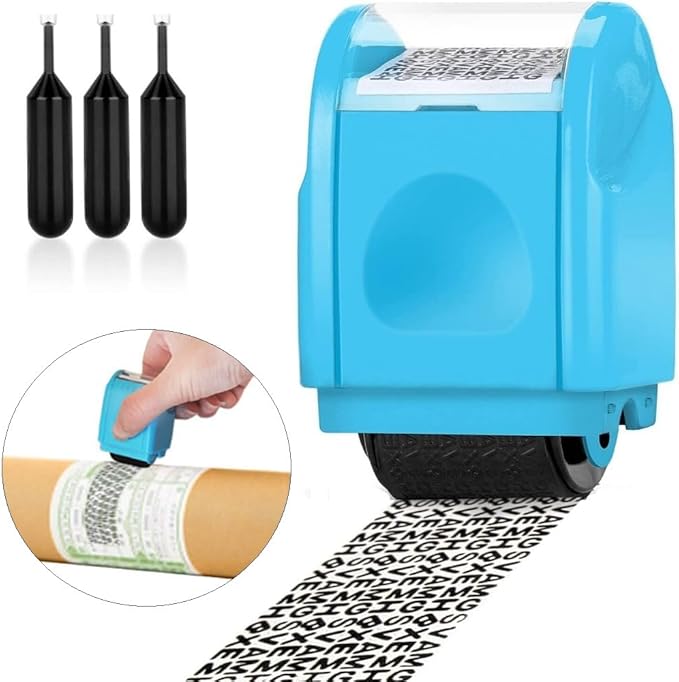 1 Pcs Wide Identity Theft Protection Roller Stamp with 3 Ink Refills ...