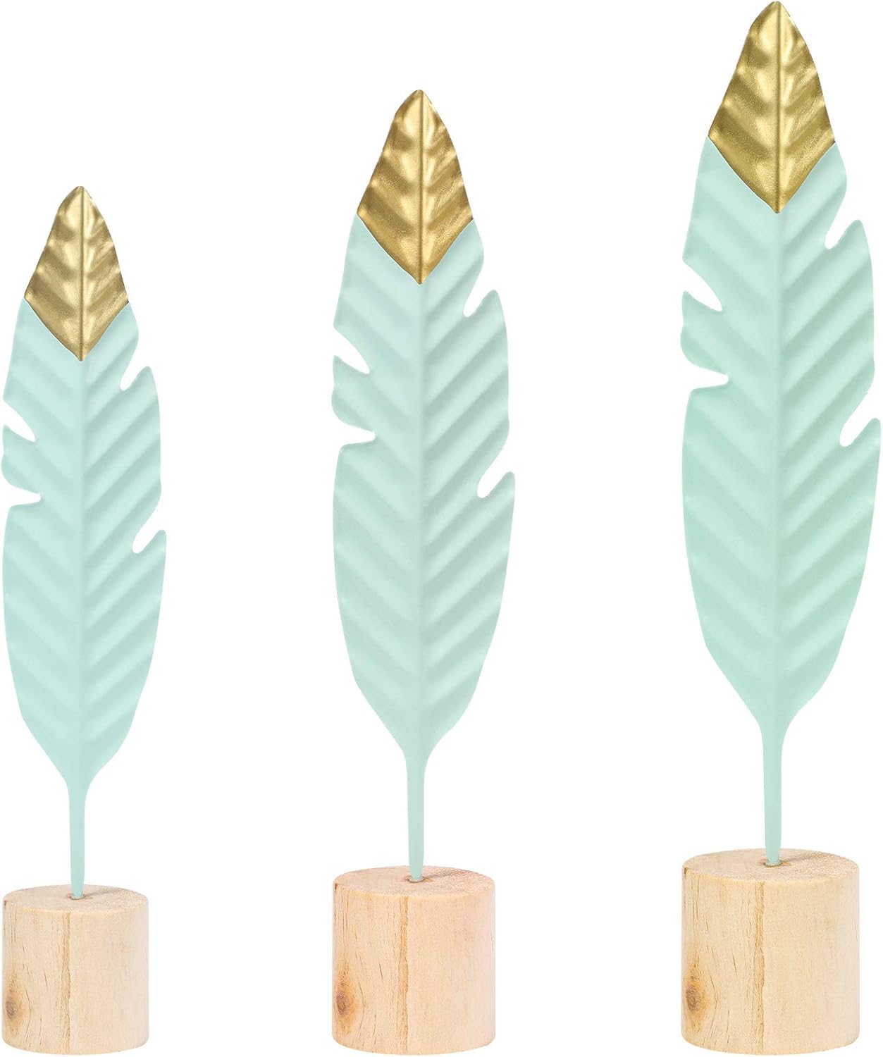 Amazon.com: ORYOUGO 3 Pieces Modern Feather Statues Metal Mint Green ...