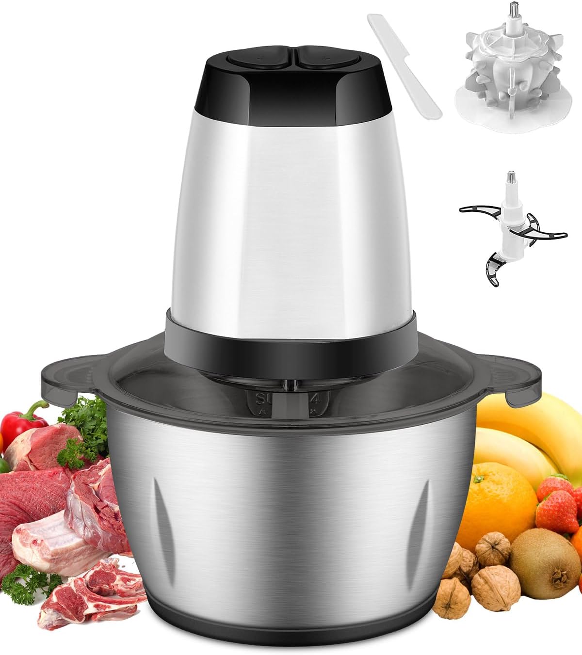 Nestling 600W Kitchen Mini Food Chopper, 2L Stainless Steel Bowl, 3 ...