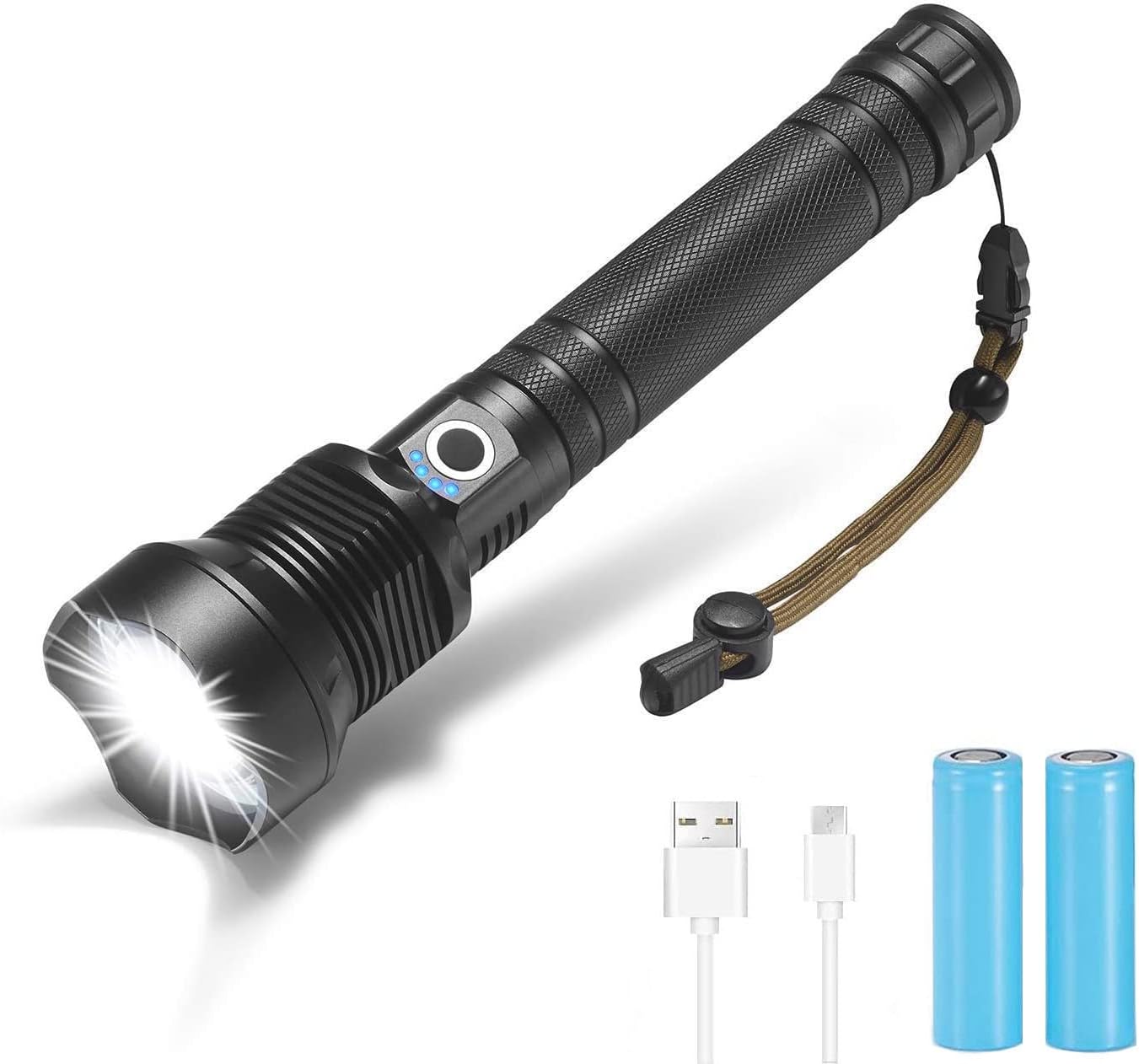 Rechargeable Flashlight 90000 Lumens with 2 18650 Βatterys, High Lumens ...