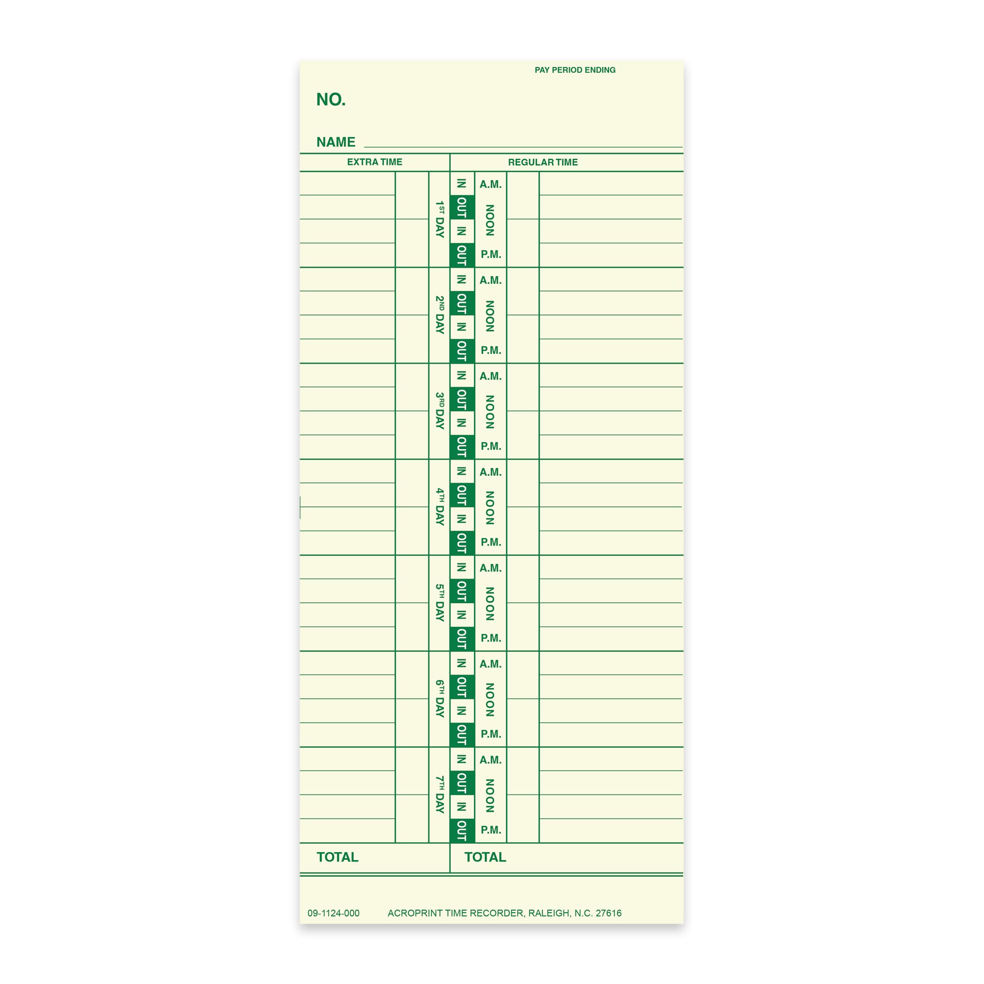 Acroprint Weekly Timecards- 09-1124-000 for ES900/125/150 Models ...