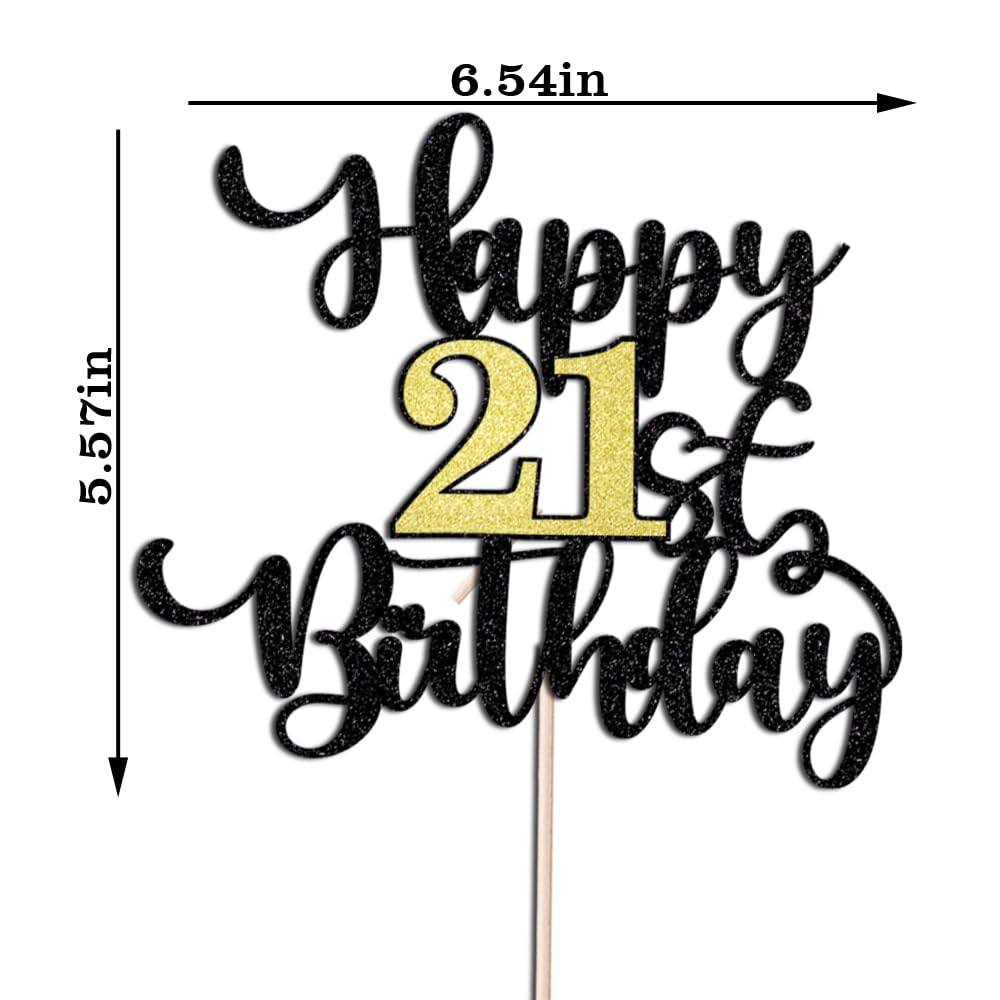 Snapklik.com : Dcokska Happy 21th Birthday Cake Topper-Black Gold 21th ...
