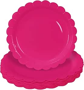 Amazon.com: HEIPINIUYE 50 Pieces Hot Pink Paper Plates 7 Inch Scalloped ...
