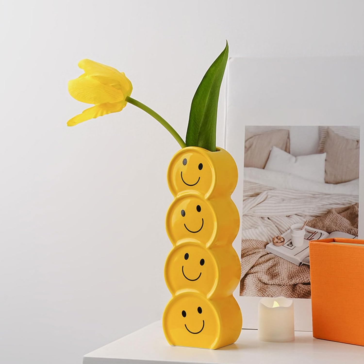 Amazon.com: Smile Face Vase Yellow Ceramic Home Decor for Flowers and ...