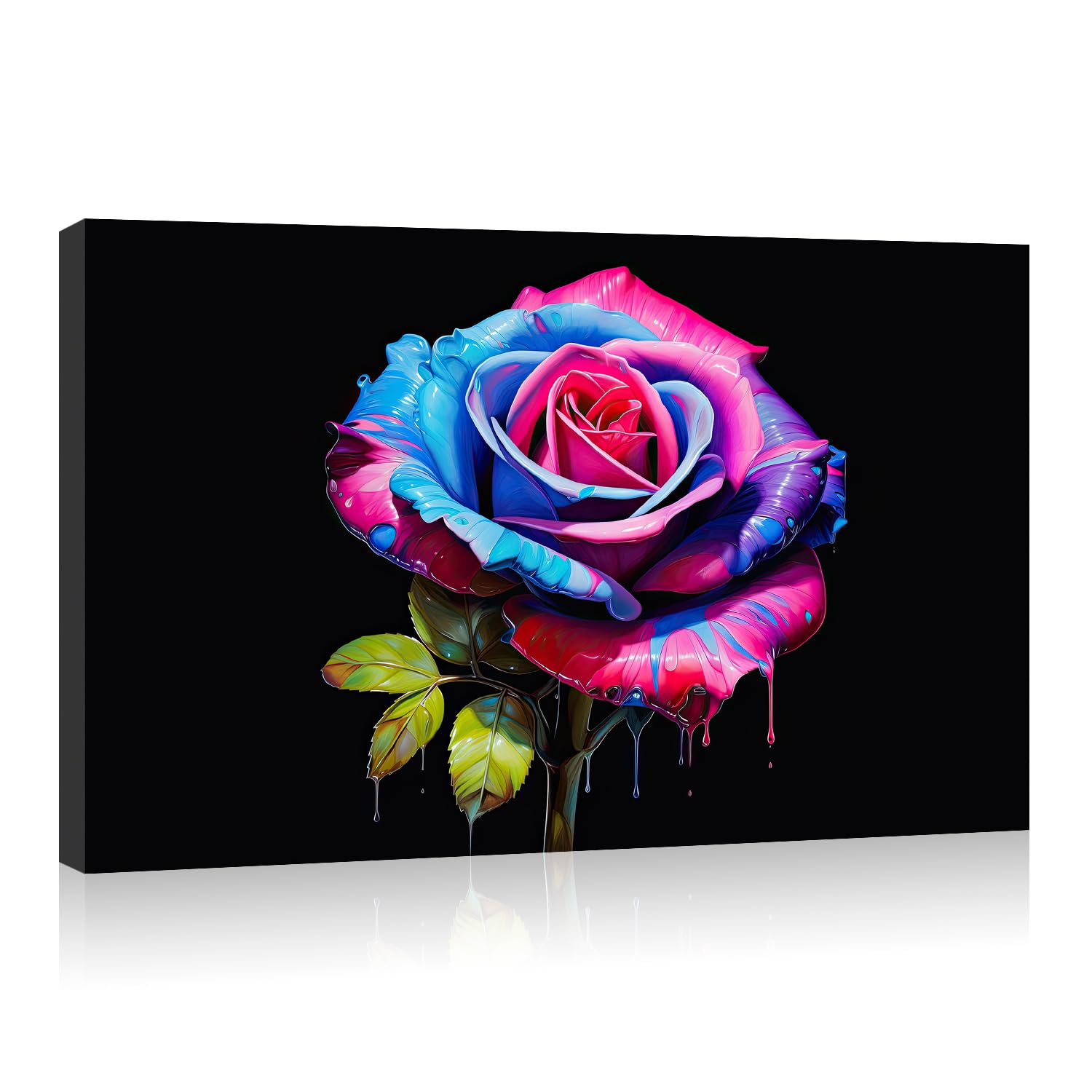 Amazon.com: Rose Canvas Wall Art - Rose Flower Wall Decor Black Poster ...