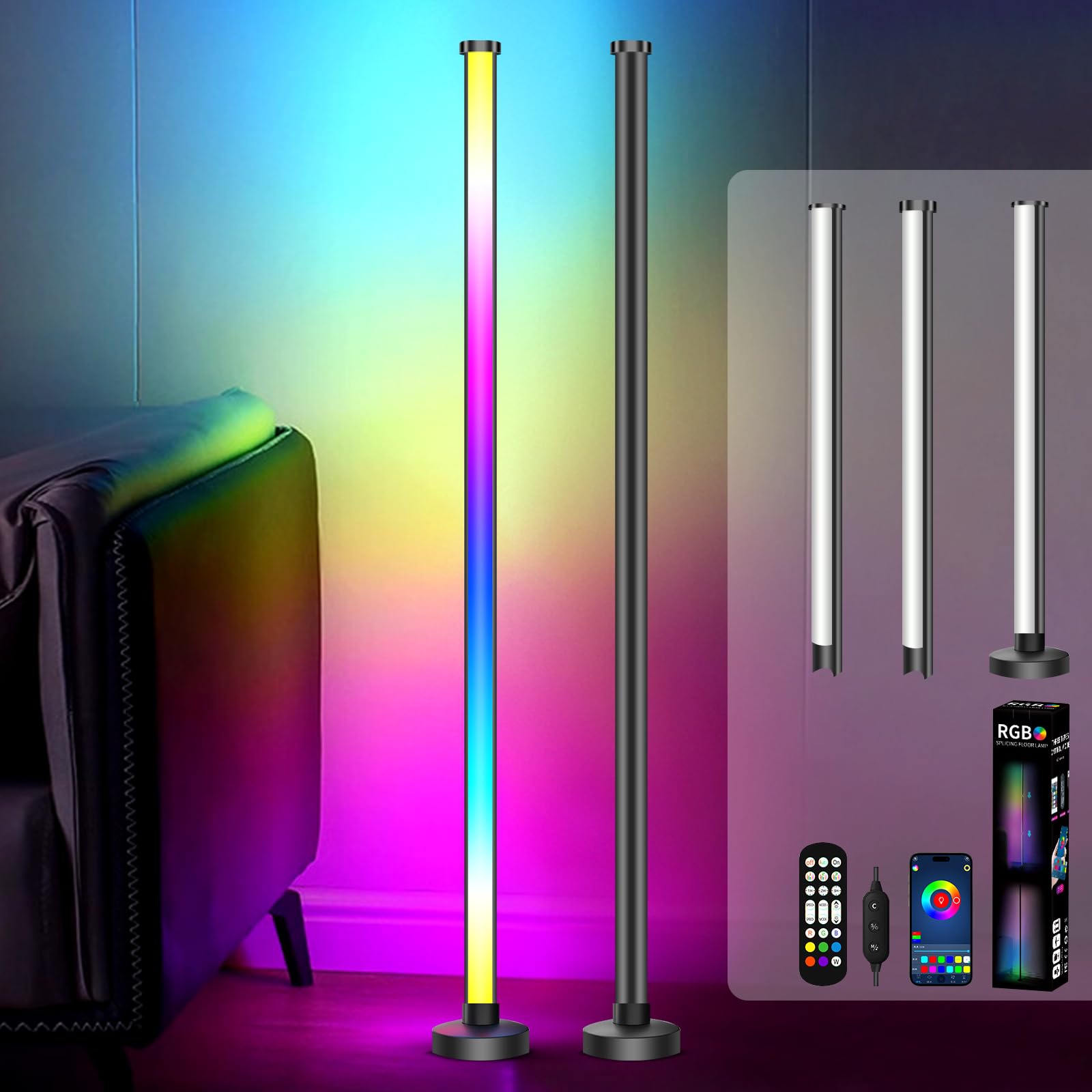 AWCBBT 2pcs Lampara de Piso Inteligente LED,Con Telecontrol,Control por ...