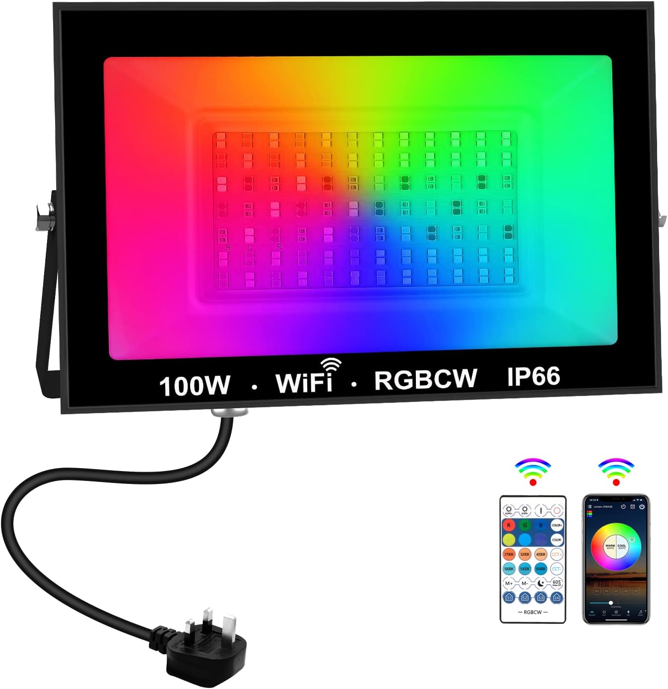 T-SUNUS Smart RGB LED Flood Lights Outdoor 100W, WiFi Floodlight APP ...