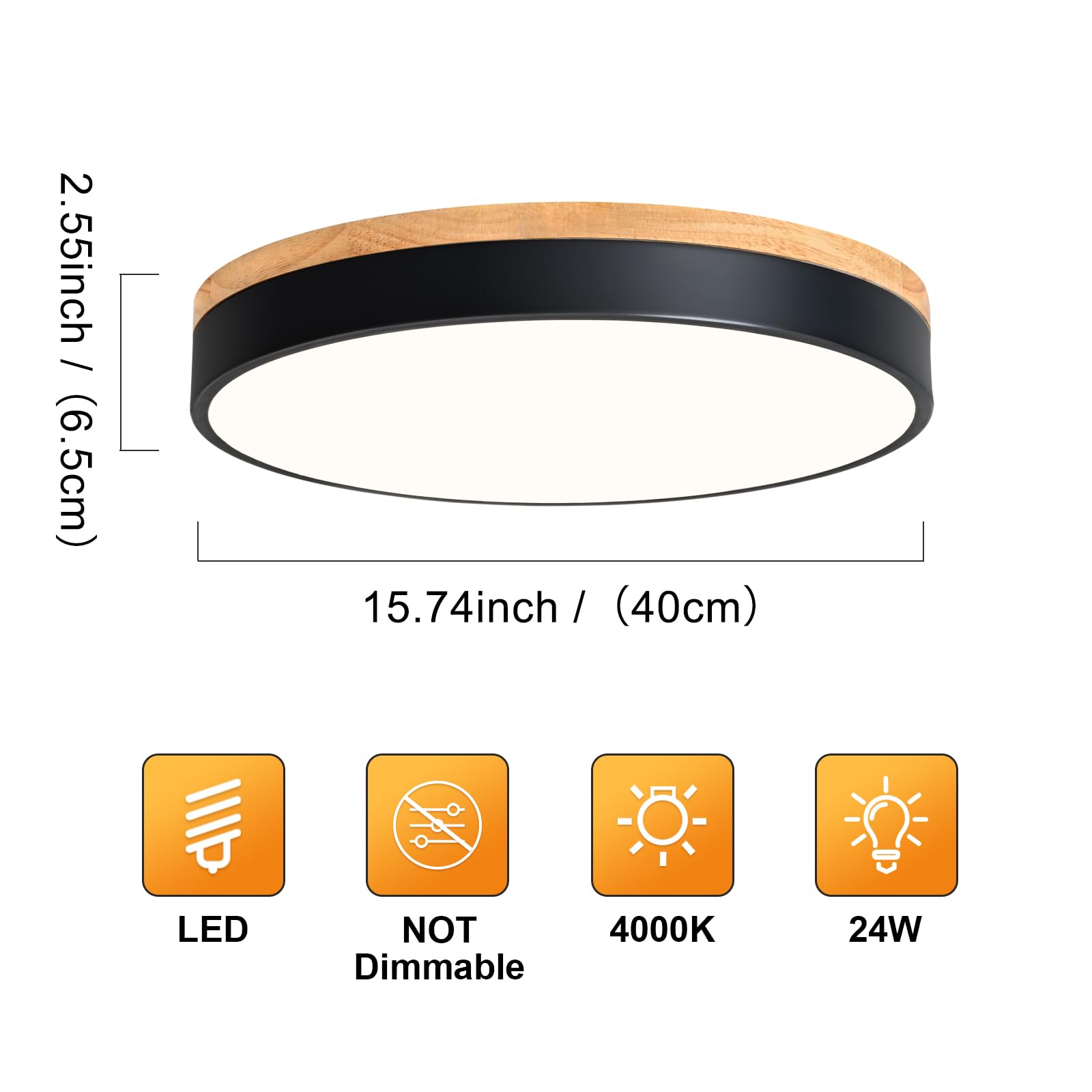 Vikaey Modern Wood LED Ceiling Light Fixture, Simple Black Flush Mount ...