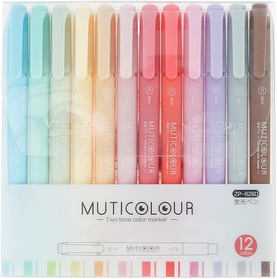 12 Pcs Highlighters Markers, Double Nibs Color Highlighters Pastel Pens ...