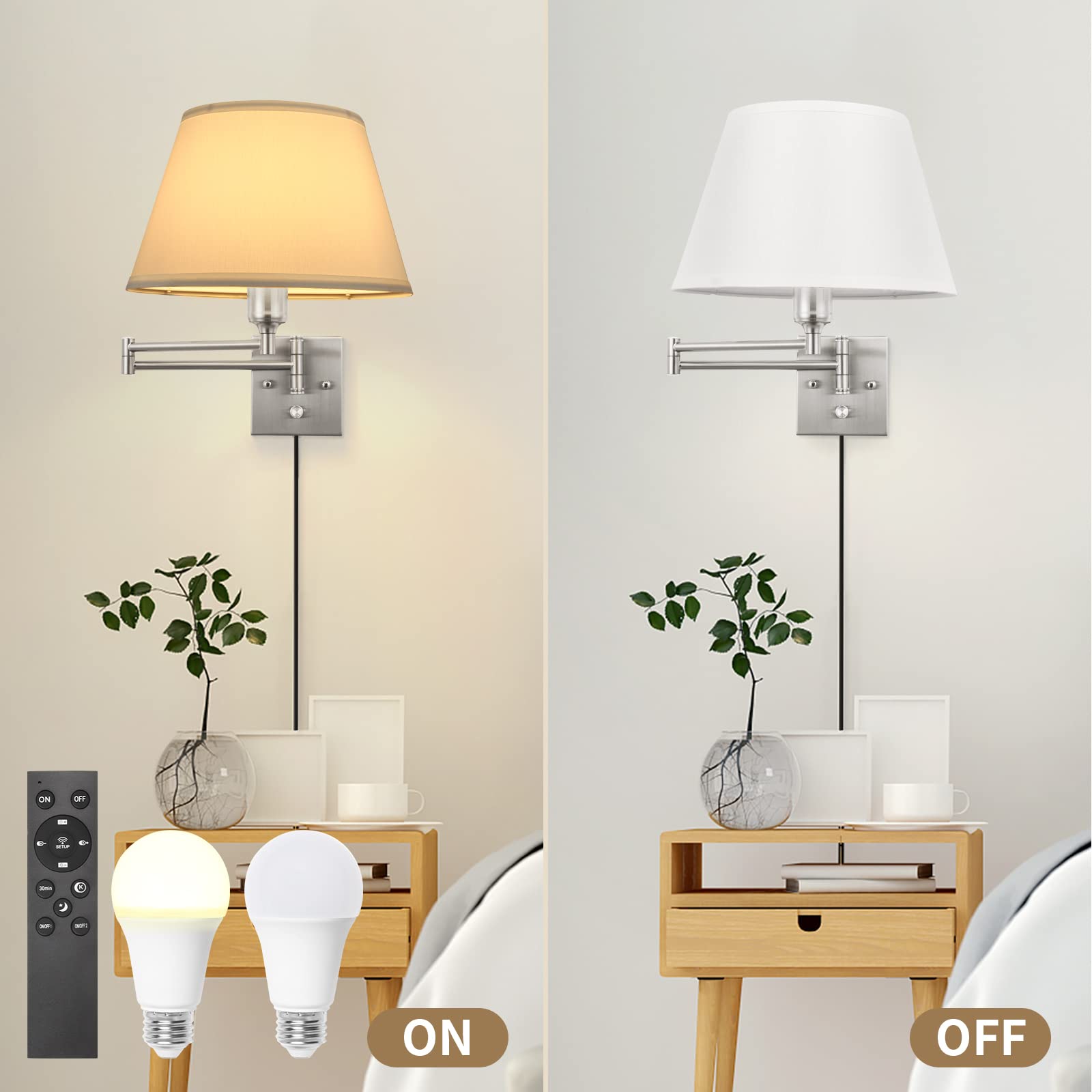 TRLIFE Dimmable Wall Sconce with Remote Control, Adjustable Color ...