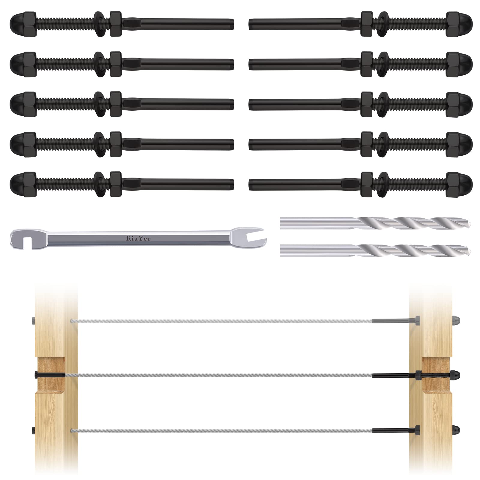 Snapklik.com : RiaYer 10 Pack T316 Stainless Steel Black Cable Railing Kit