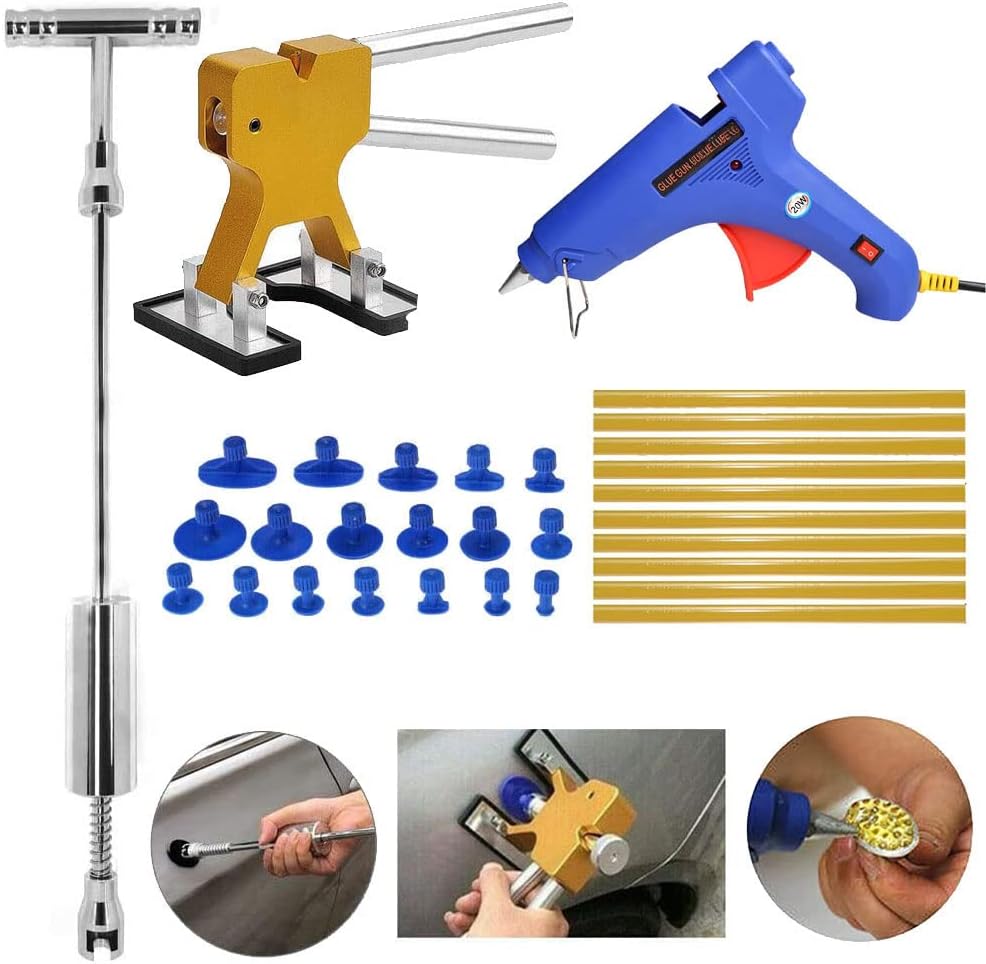 Paintless Car Dent Repair Puller Kit - Dent Puller Slide Hammer T-Bar ...