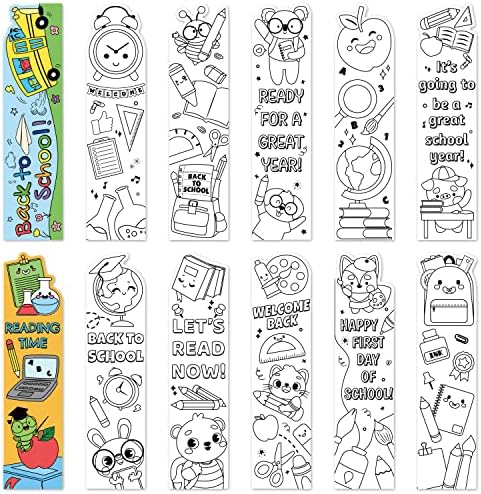 Amazon.com: 3sscha 72Pcs Back to School Color Your Own Bookmarks for ...
