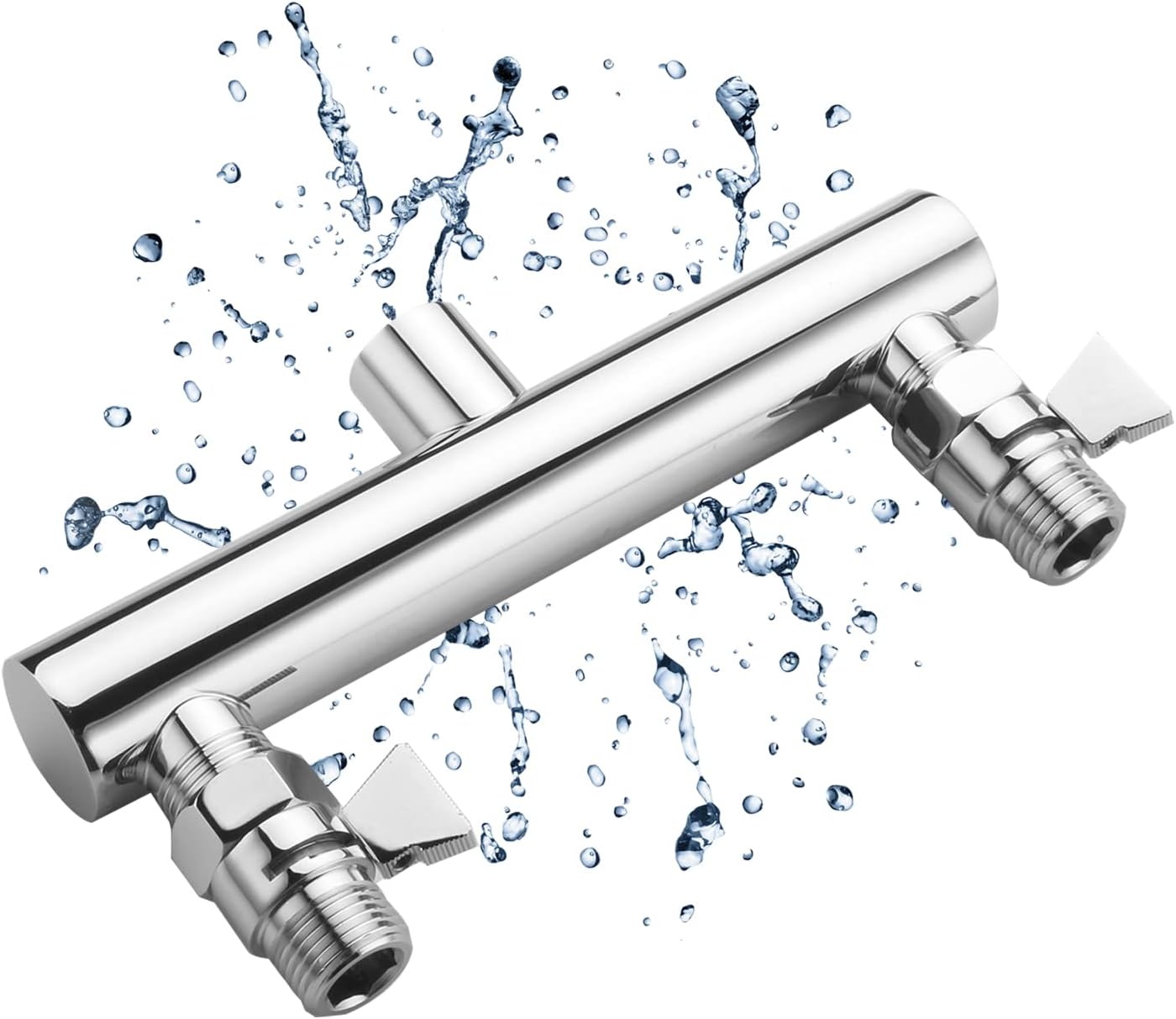 HAMOLER Dual Shower Head Manifold with Brass Shut Off Valve for 2 Fixed ...