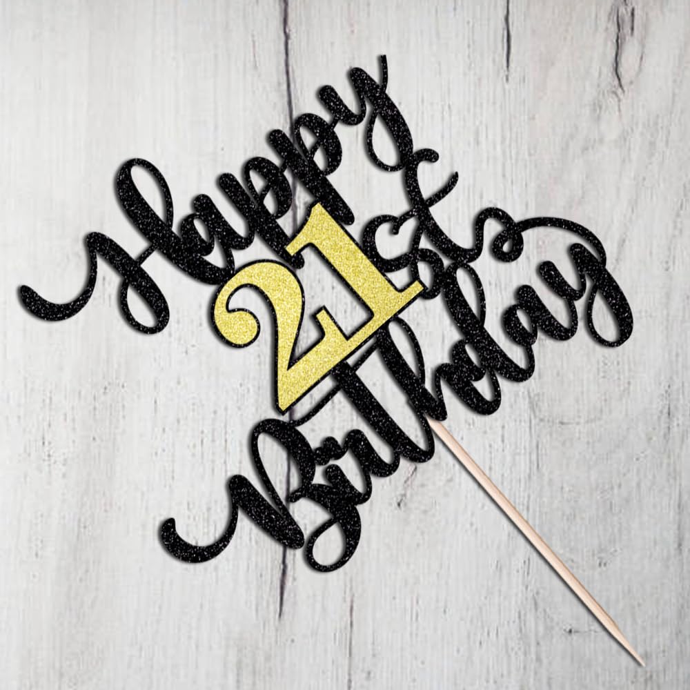 Snapklik.com : Dcokska Happy 21th Birthday Cake Topper-Black Gold 21th ...