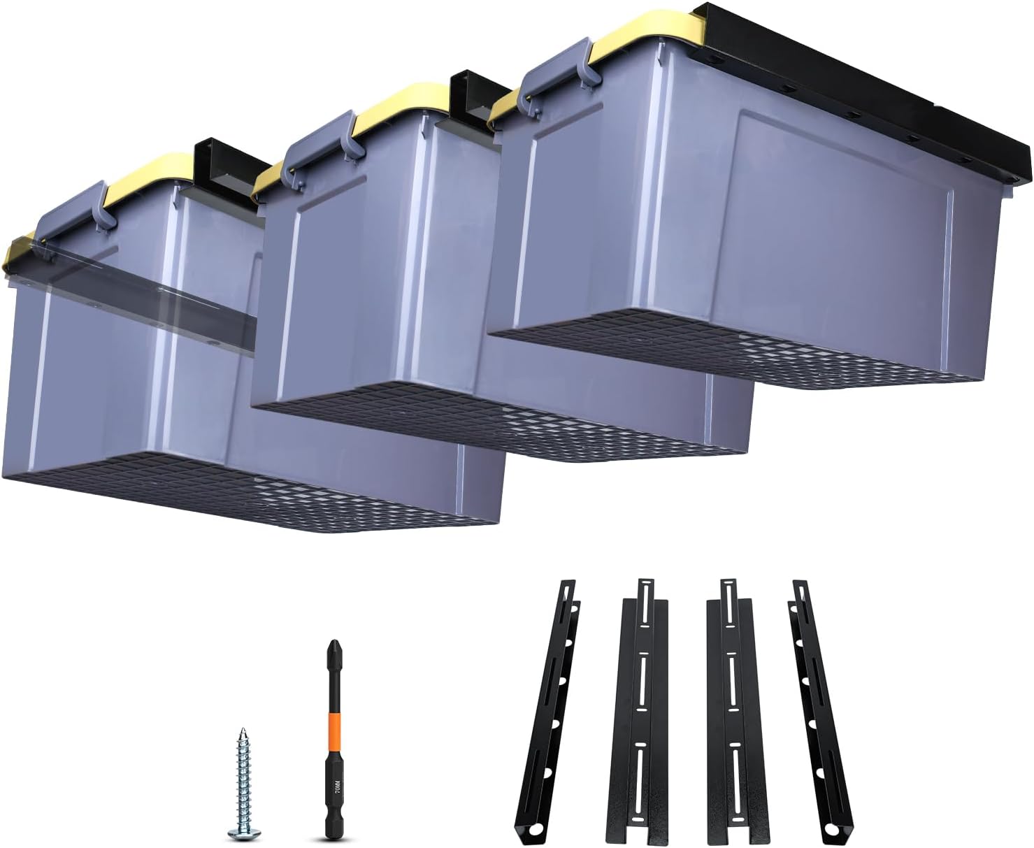 TOPOWN 3-Set(4PCS) Overhead Storage Bin Rack for 3 Bins Garage Ceiling ...