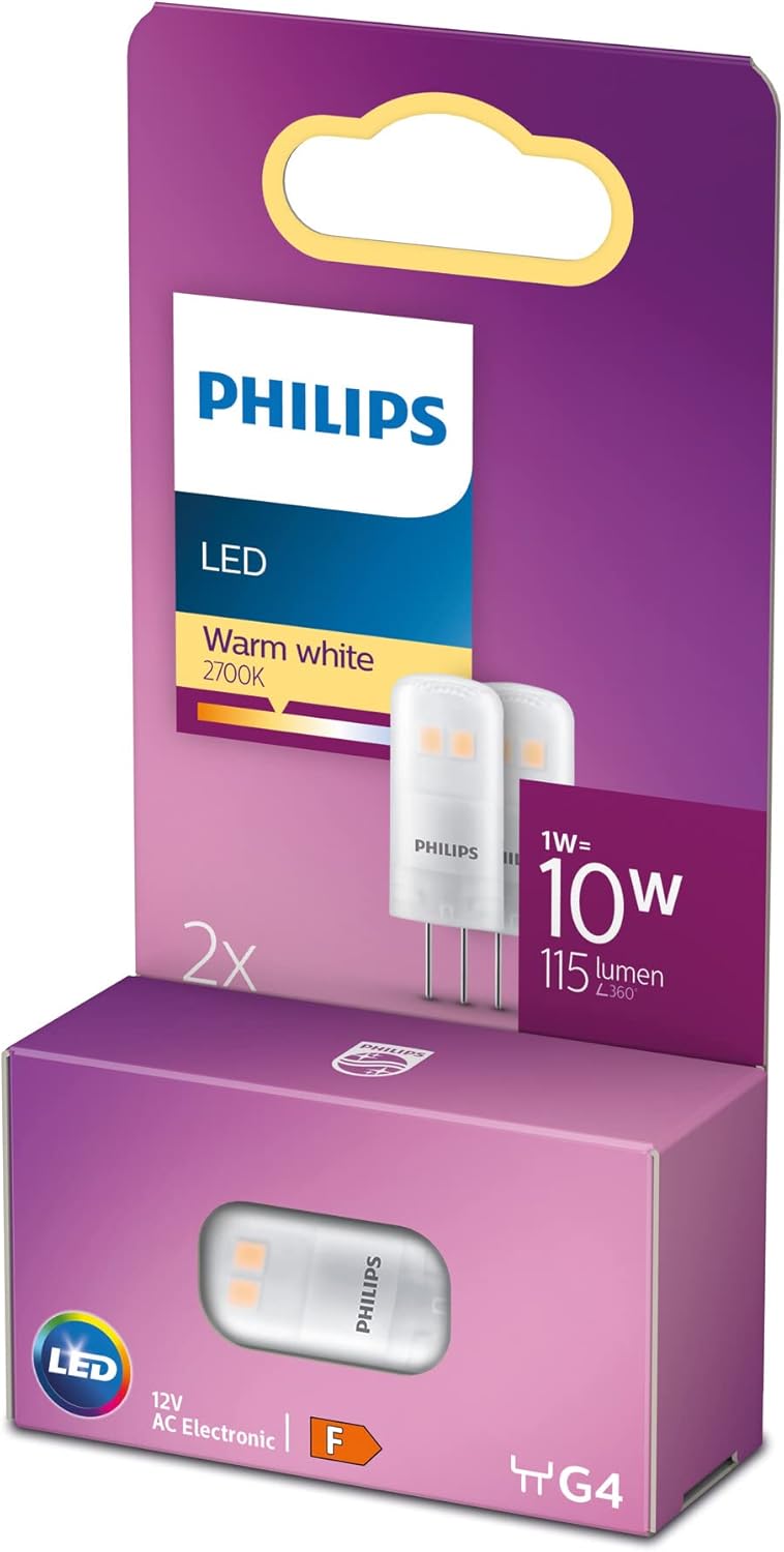 Philips LED Light Capsule Spot 2 Pack [G4 Socket] 10W, Warm White ...