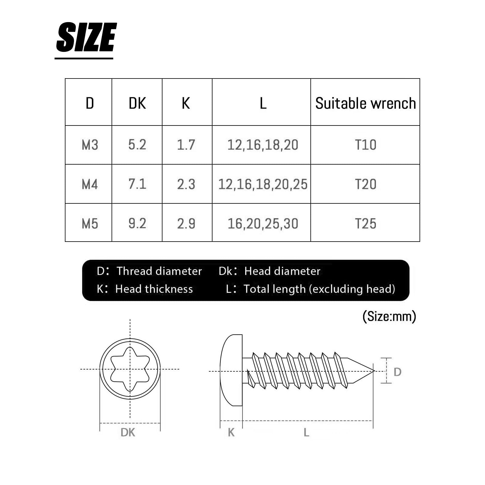 SHUNCHG 50 Pcs M4 x 20mm 304 Stainless Steel Self Tapping Screws ...