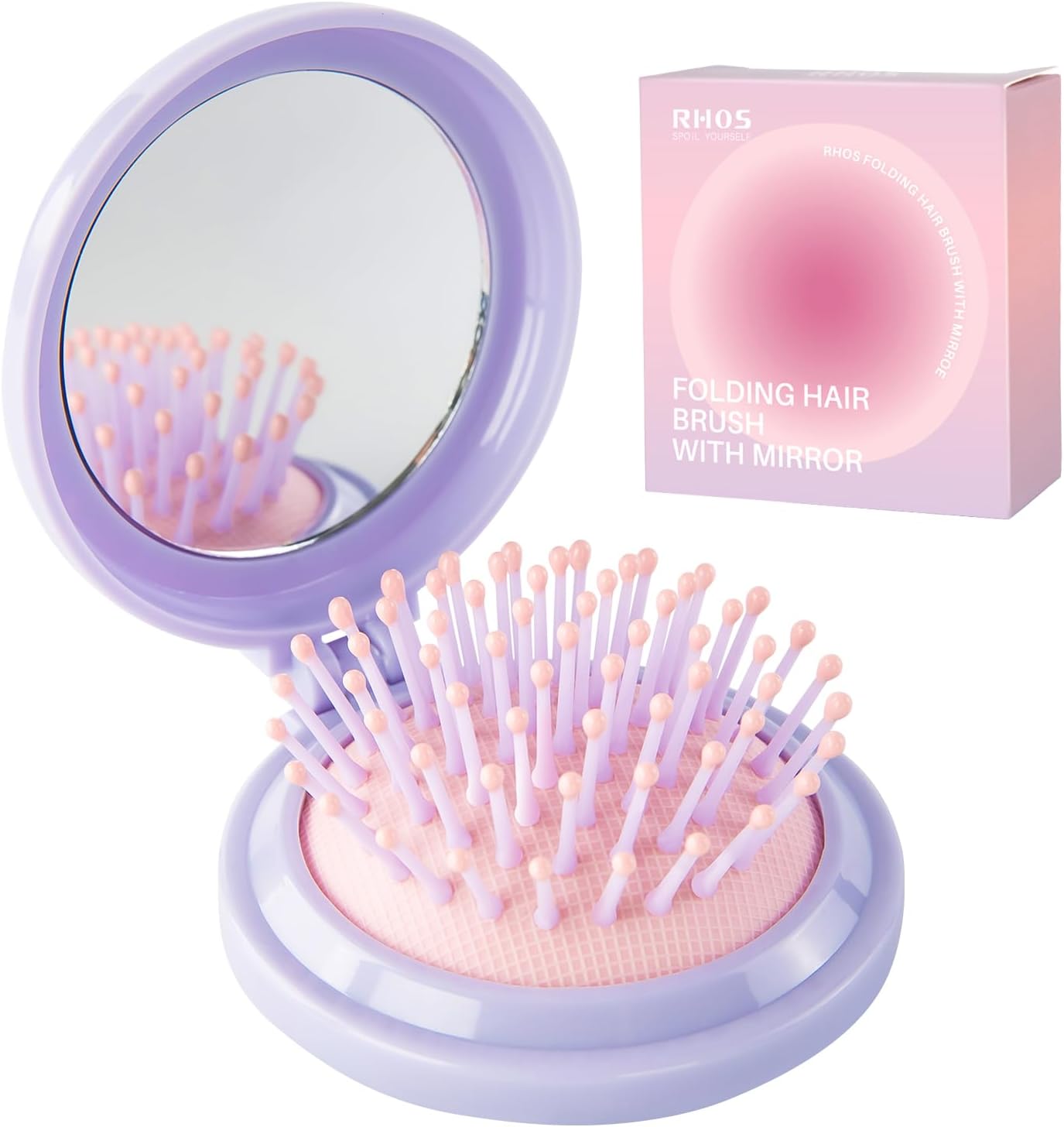 Amazon.com : RHOS Folding Brush with Mirror for Women,Girls-Compact Brush with Mirror for Purse ...