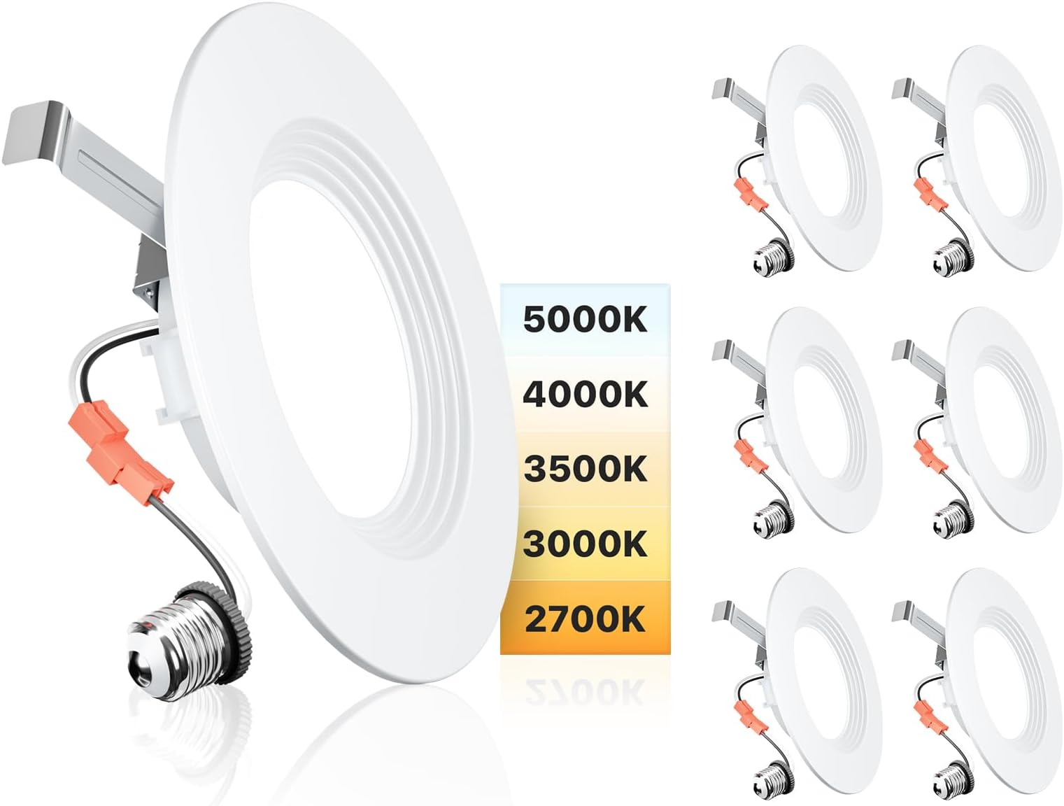 Ensenior 5/6 Inch 5CCT LED Can Lights 6 Pack, Retrofit Led Recessed ...