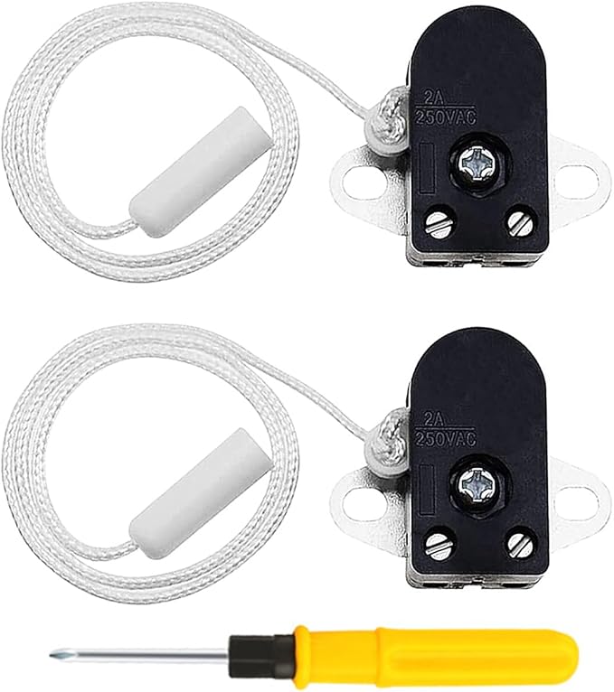 Acmerota 2Pcs Recessed Cord Switch 2A 250V AC On-Off Pull Chain Cord ...