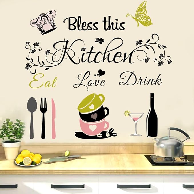 Amazon.com: Kitchen Wall Decor Quotes Positive Word Bless This Kitchen ...