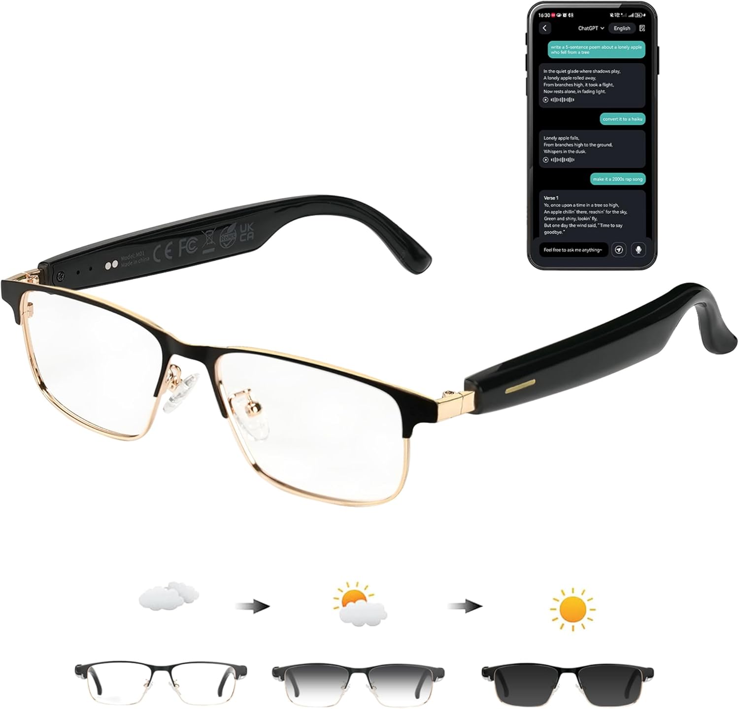 Amazon.com: OICIIDO Ai Translation Smart Glasses with Chat GPT & Deepspeek Bluetooth Glasses for ...