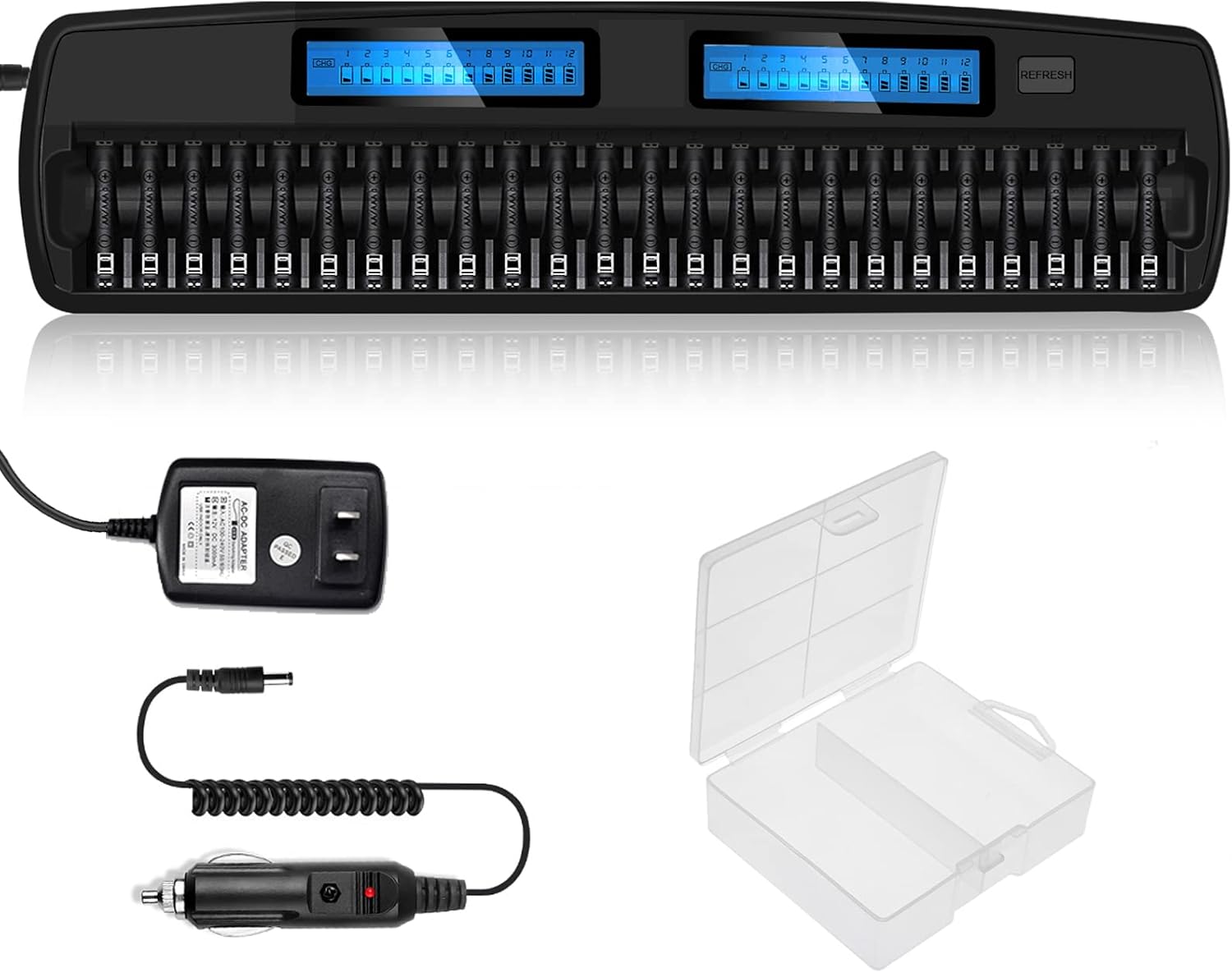 Amazon.com: 24 Bays Smart AA AAA Rechargeable Battery Charger with LCD ...