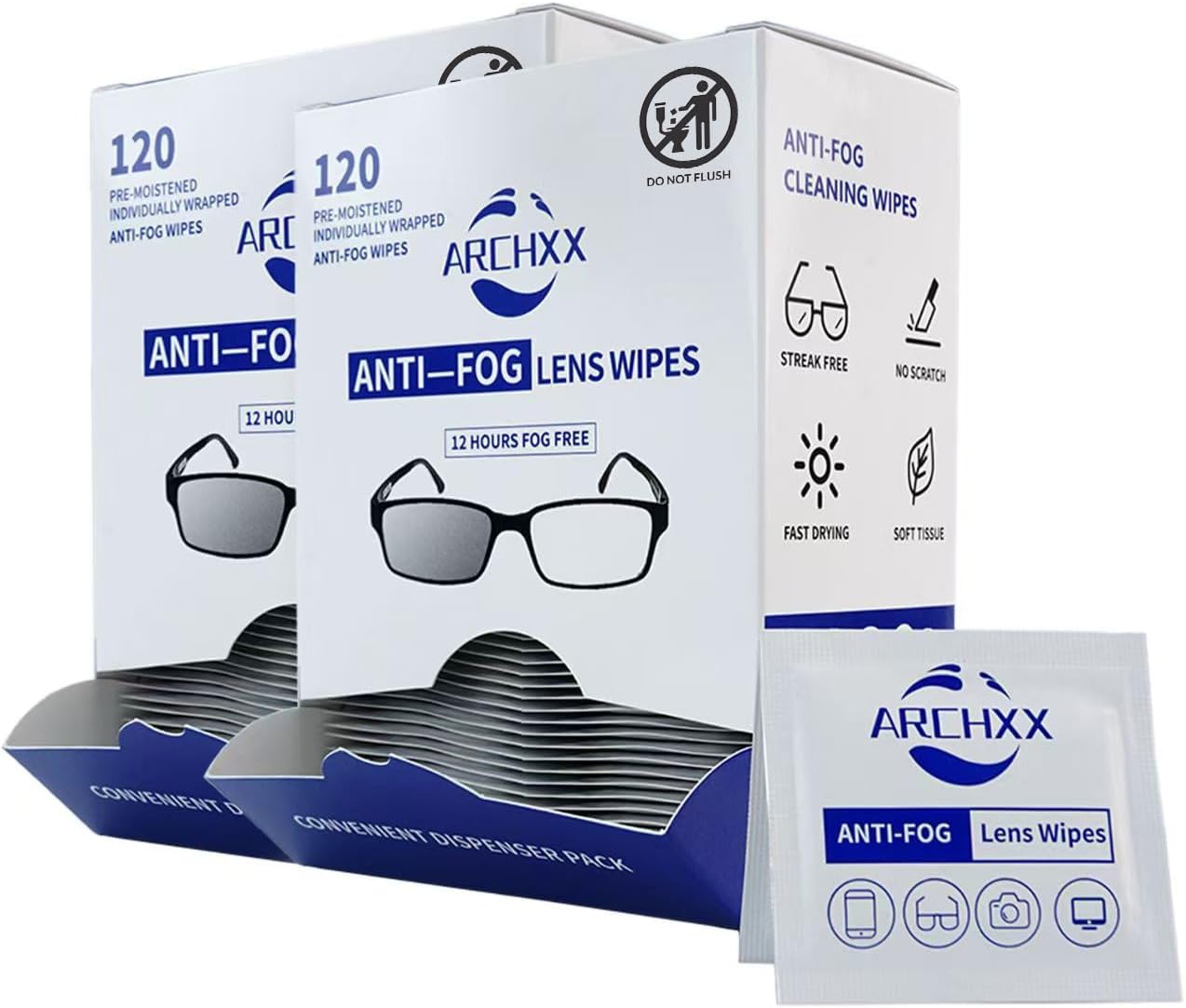 Amazon.com: ARCHXX Anti Fog Wipes for Glasses, 120 Count,Pre-Moistened ...