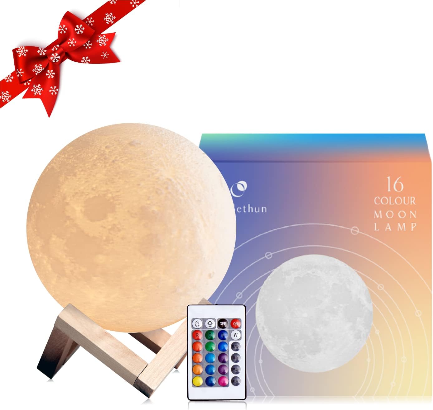 Mydethun 16 Colors LED 3D Moon Lamp with Wooden Stand, 4.7 Inch ...