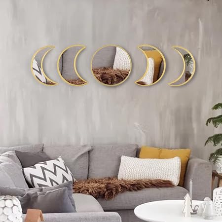Amazon.com: Moon Phase Mirror Set, 5 Piece Scandinavian Natural Decor ...