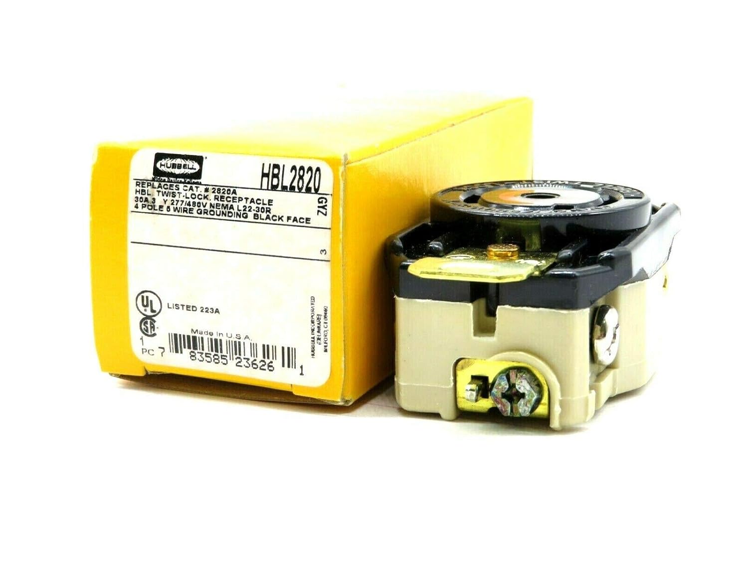 HUBBELL HBL2820 AC Receptacle NEMA L22-30 Female Black 277/480 Volt 30 ...