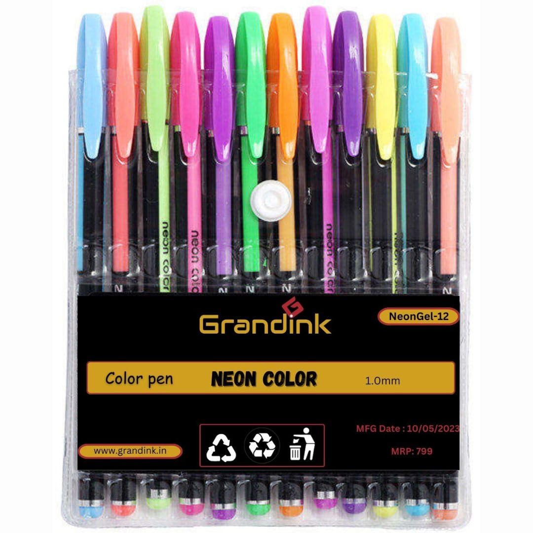 Grandink Neon Gel Pens Set of 12, consisting Fluorescent, Metallic ...