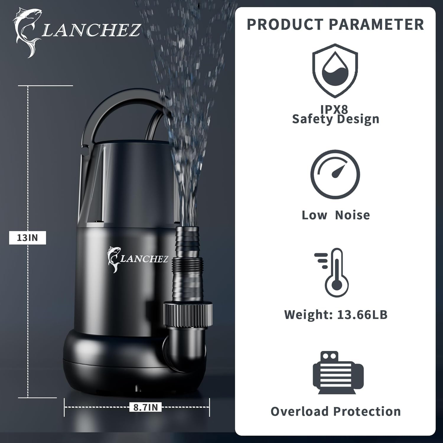 Snapklik.com : LANCHEZ Sump Pump 3/4 HP 4450 GPH Submersible Water Pump ...