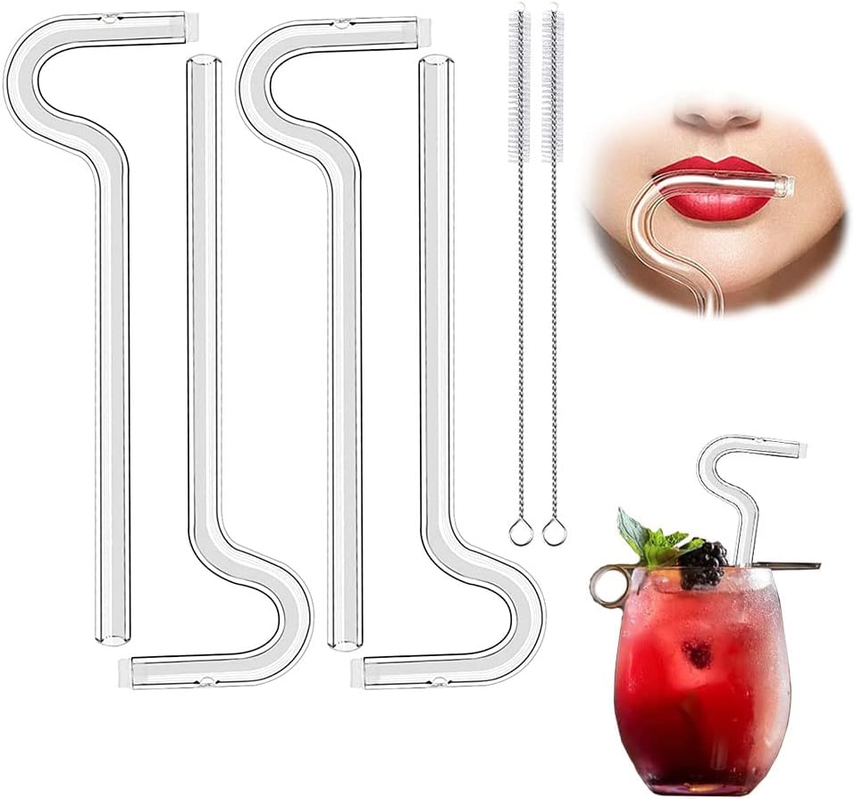 4 popotes antiarrugas, diseño reutilizable de popote, diseño curvado ...