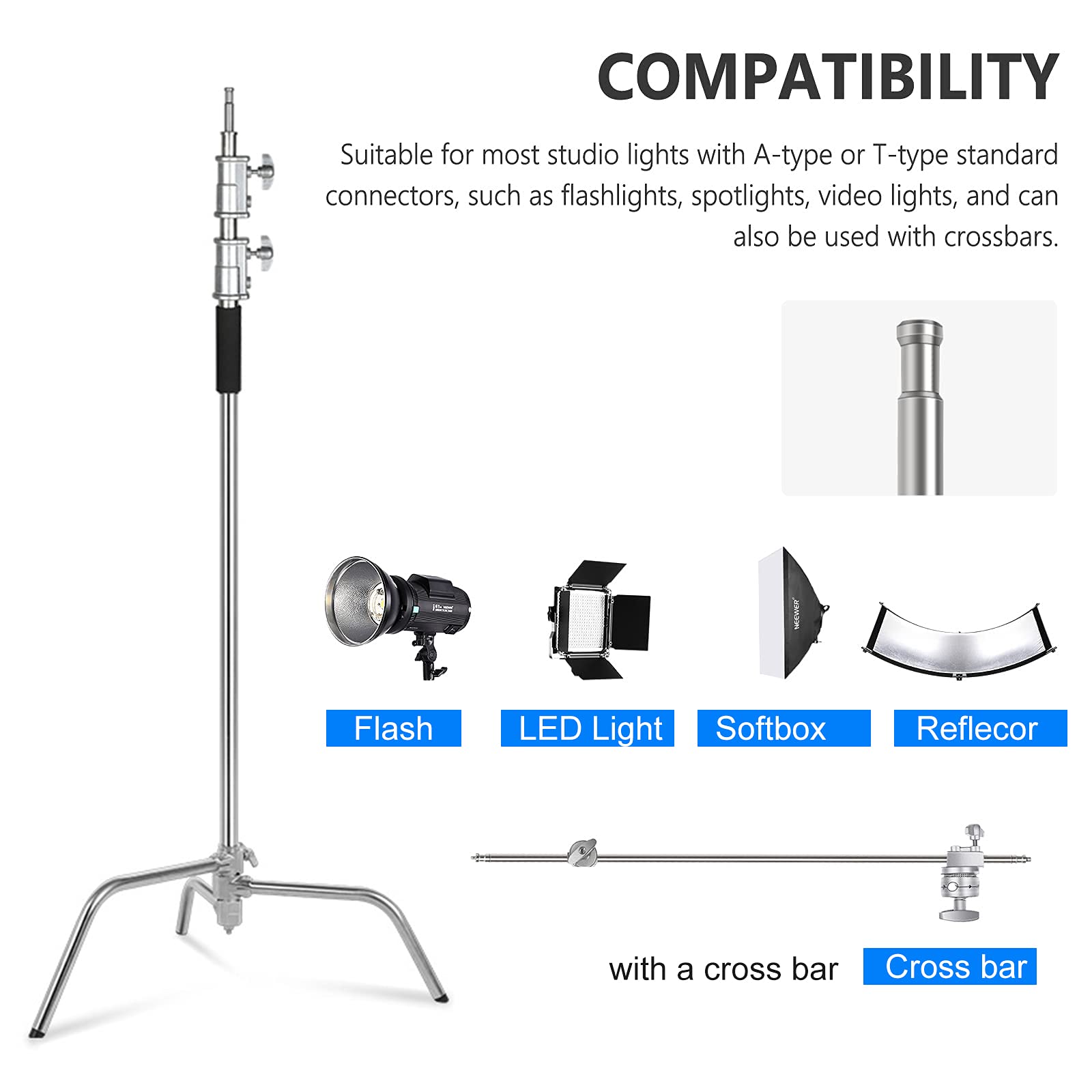 Soonpho 100% Stainless Steel Heavy Duty Light Stand with Wheels ...